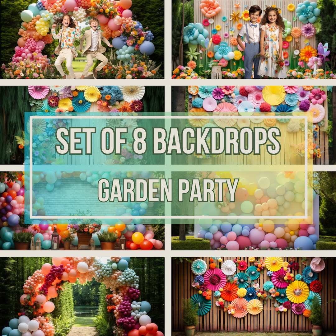 Set of 8 Garden Party Backdrops | Birthday Scenery, Photo Editing ...