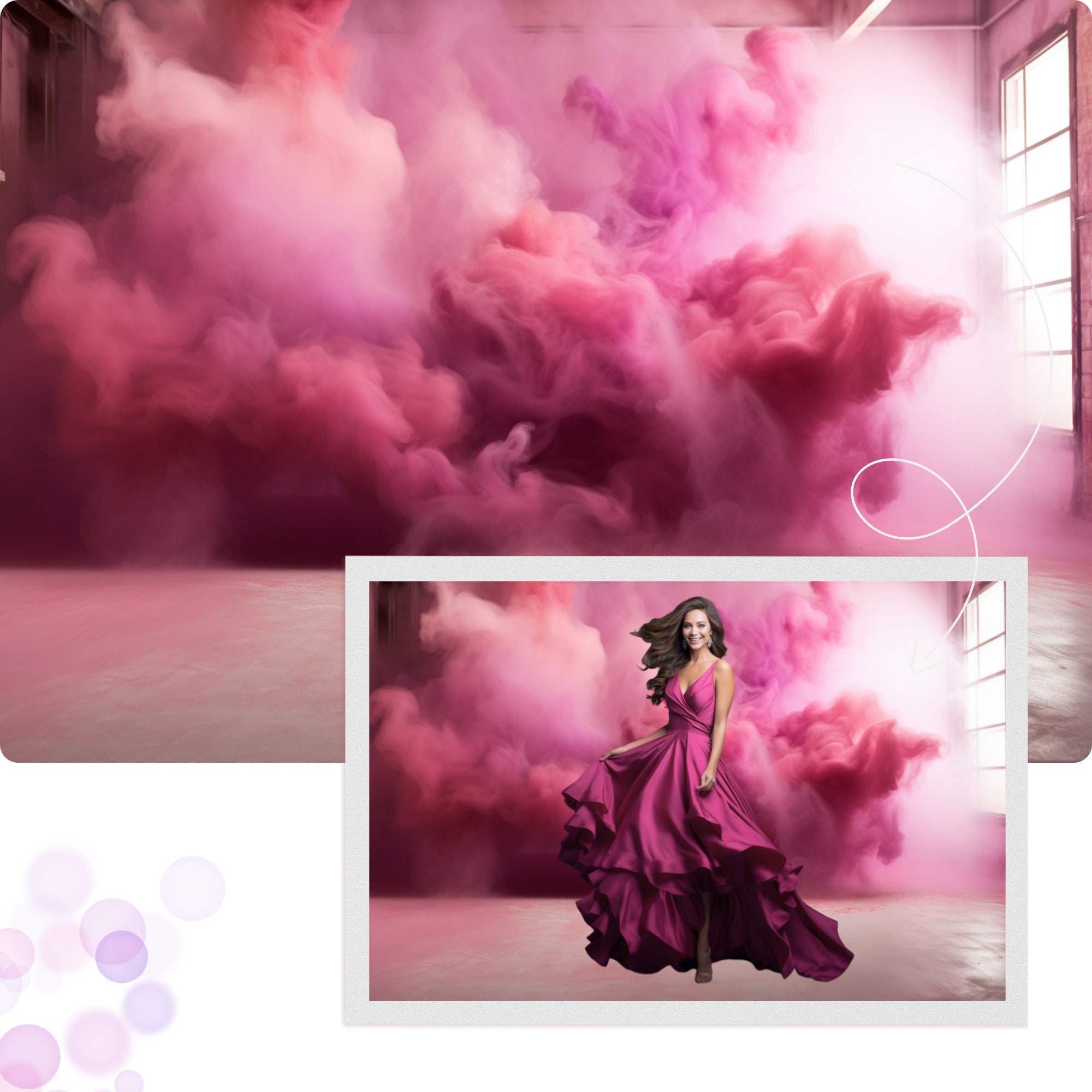 Set of 8 Pink Smoke Backdrops | Photography Template, Studio Scenery ...