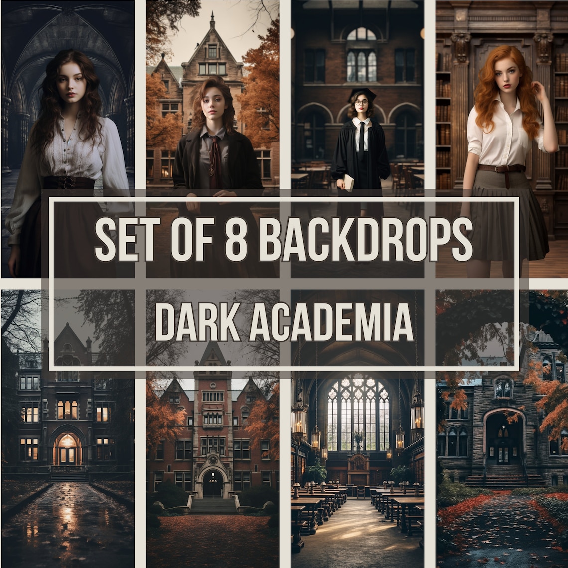 Set of 8 Dark Academia Backdrops | Photo Template, Digital Backdrop ...