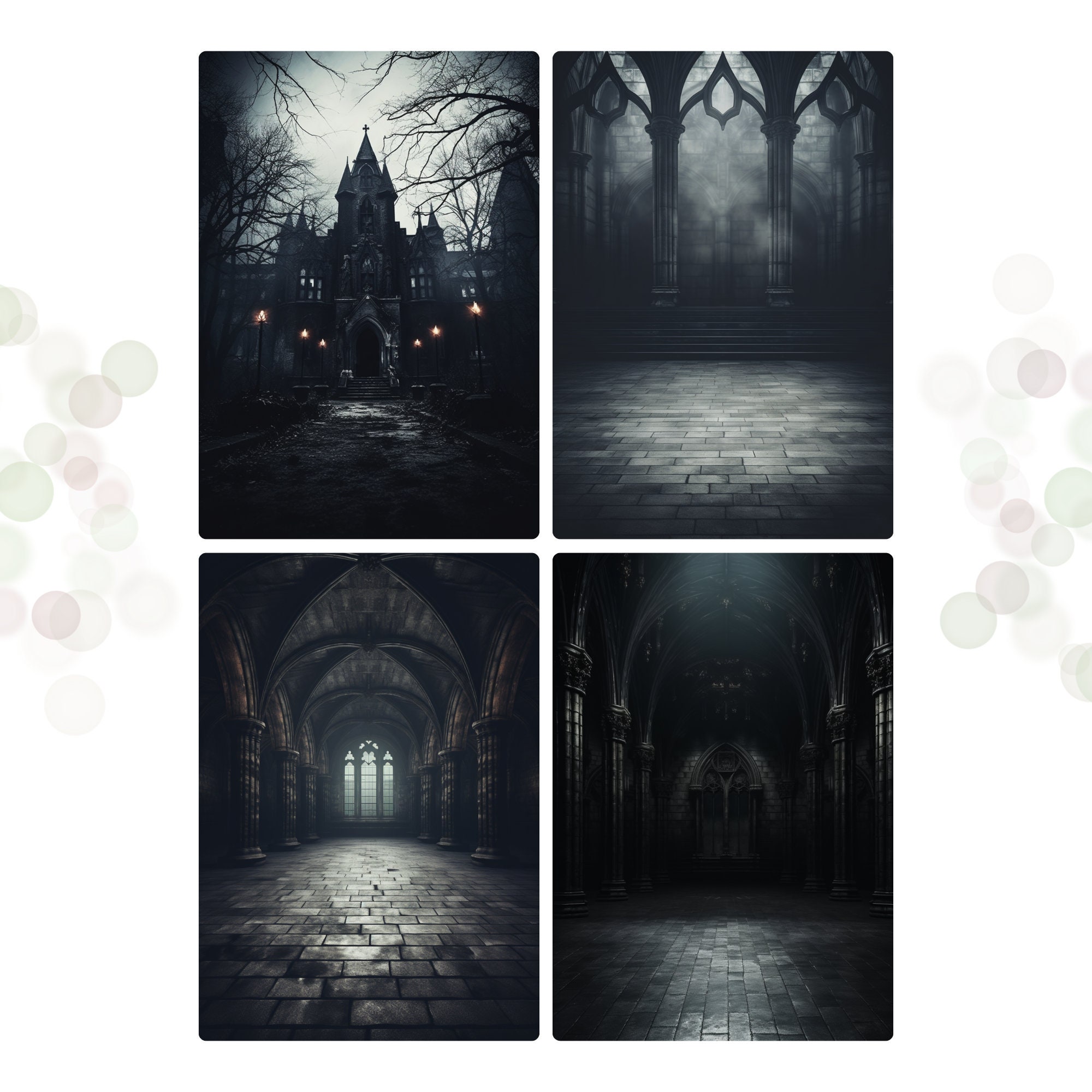Set of 8 Gothic Castle Backdrops | Goth Scenery, Halloween Backdrop ...