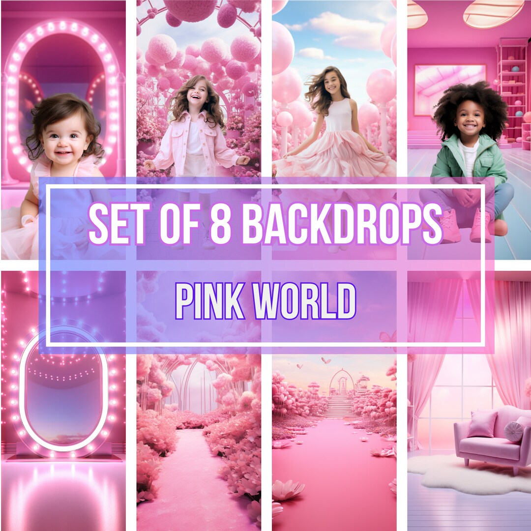 Set of 8 Pink World Backdrops | Digital Overlay, Photo Backdrop ...