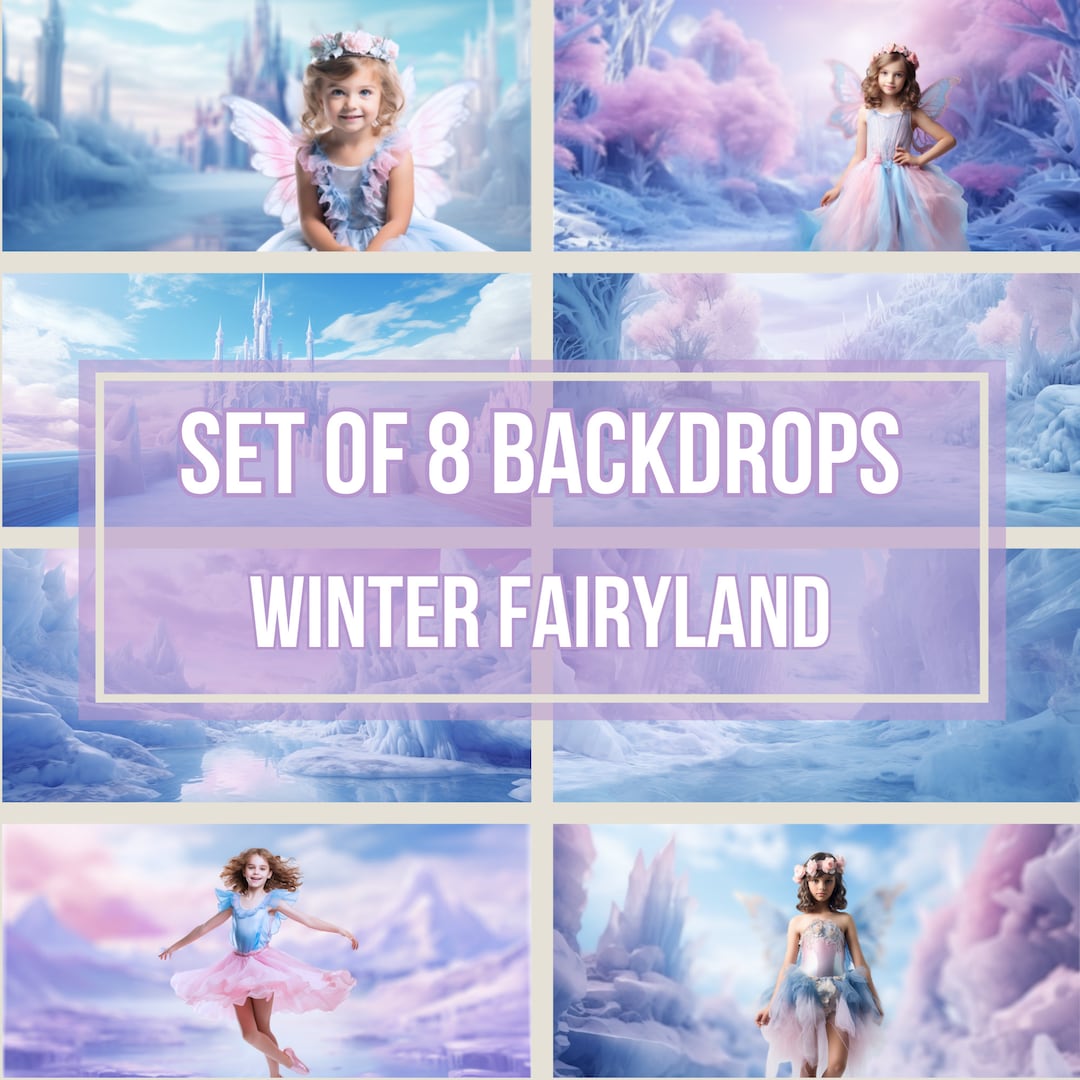 Set of 8 Winter Fairyland Backdrops | Photoshop Template, Digital ...