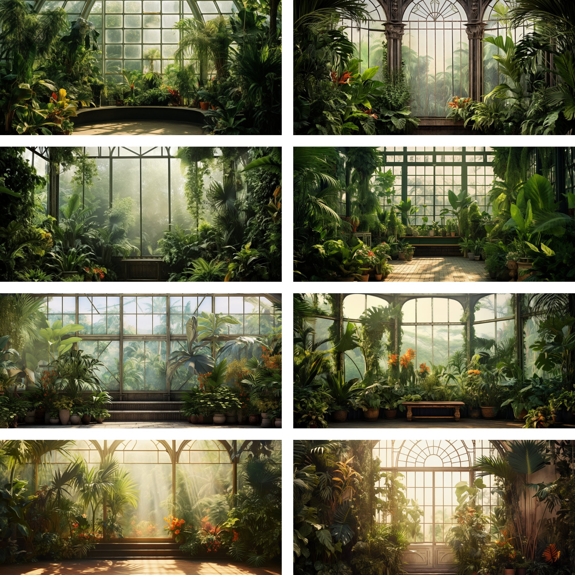 Set of 8 Greenery Interiors Backdrops Photography Template, Greenhouse ...