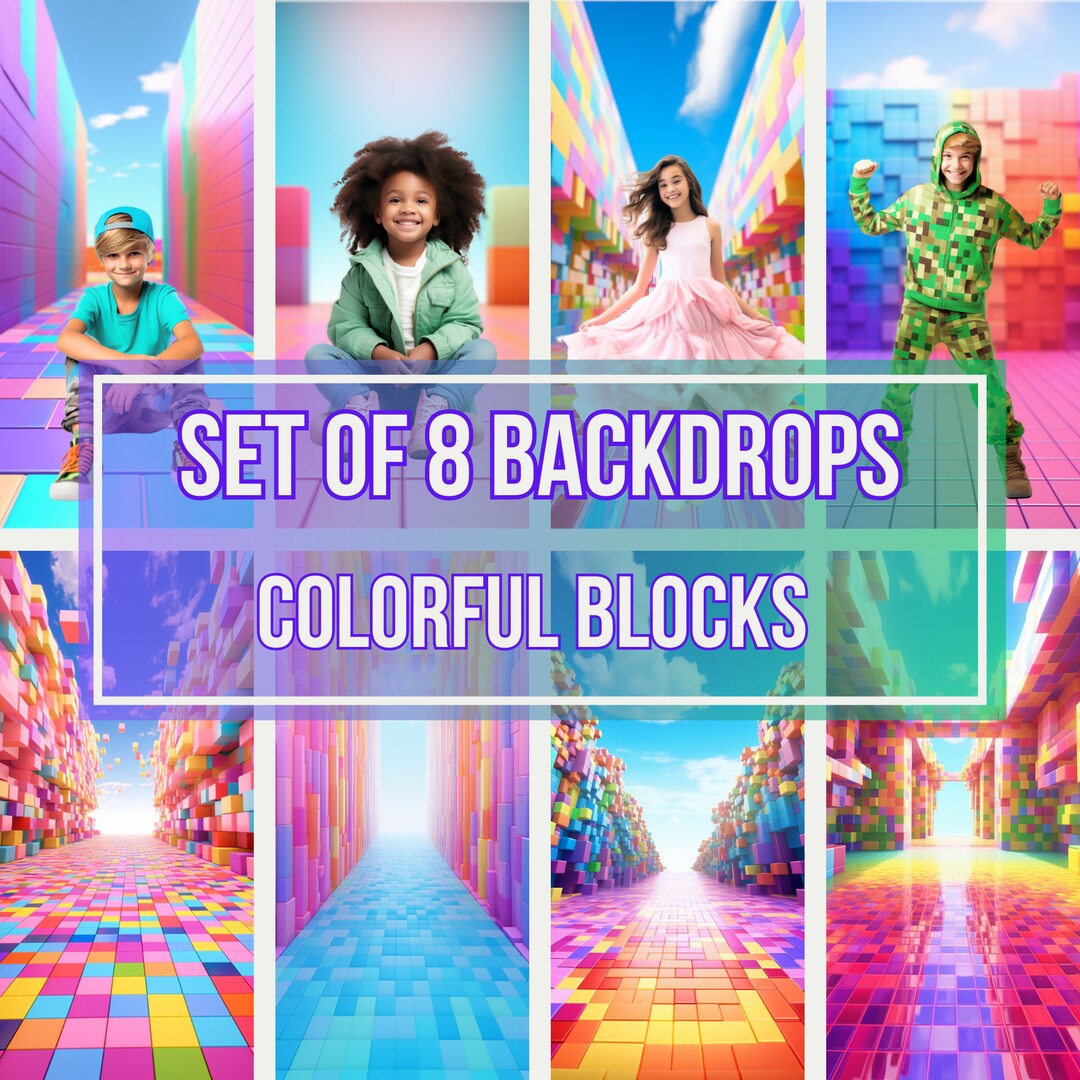 Set of 8 Colorful Blocks Backdrops | Digital Overlay, Photo Backdrop ...