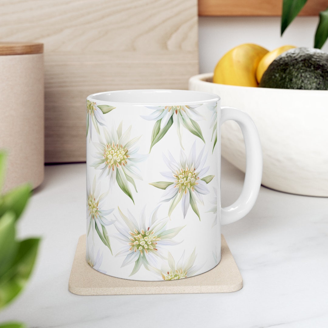 Edelweiss Watercolor, Flower Mug, European Alps, Oktoberfest, Ceramic ...