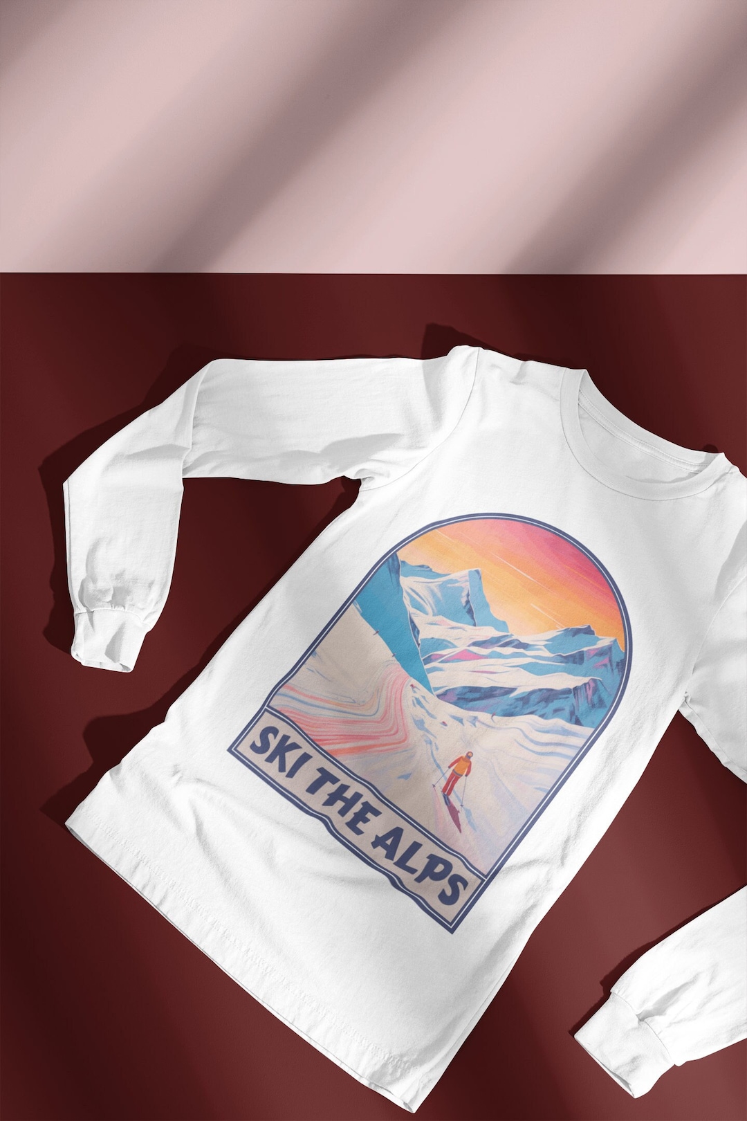 Retro Ski the Alps Shirt, Long Sleeve, Austrian, German, Swiss, French ...