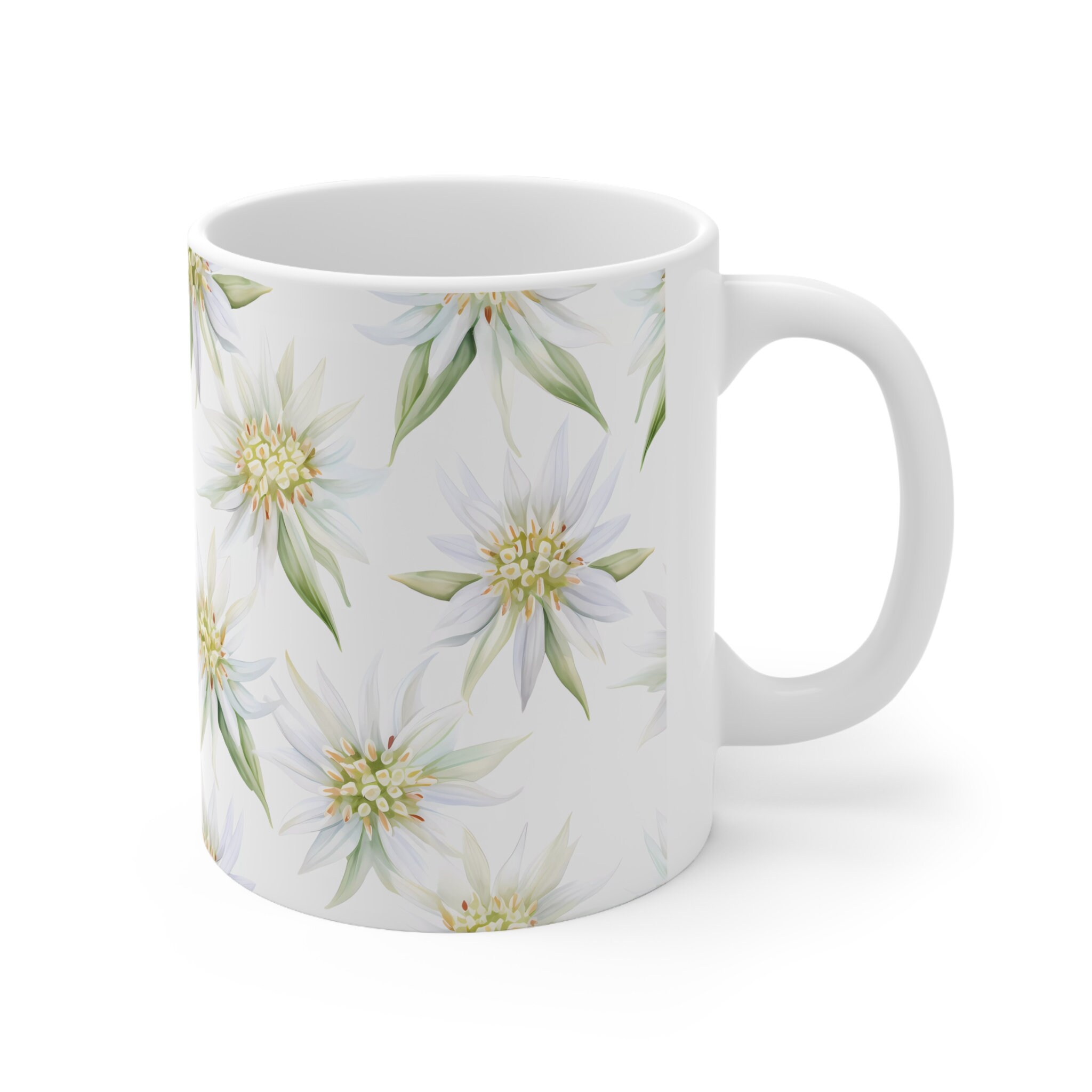 Edelweiss Watercolor, Flower Mug, European Alps, Oktoberfest, Ceramic ...