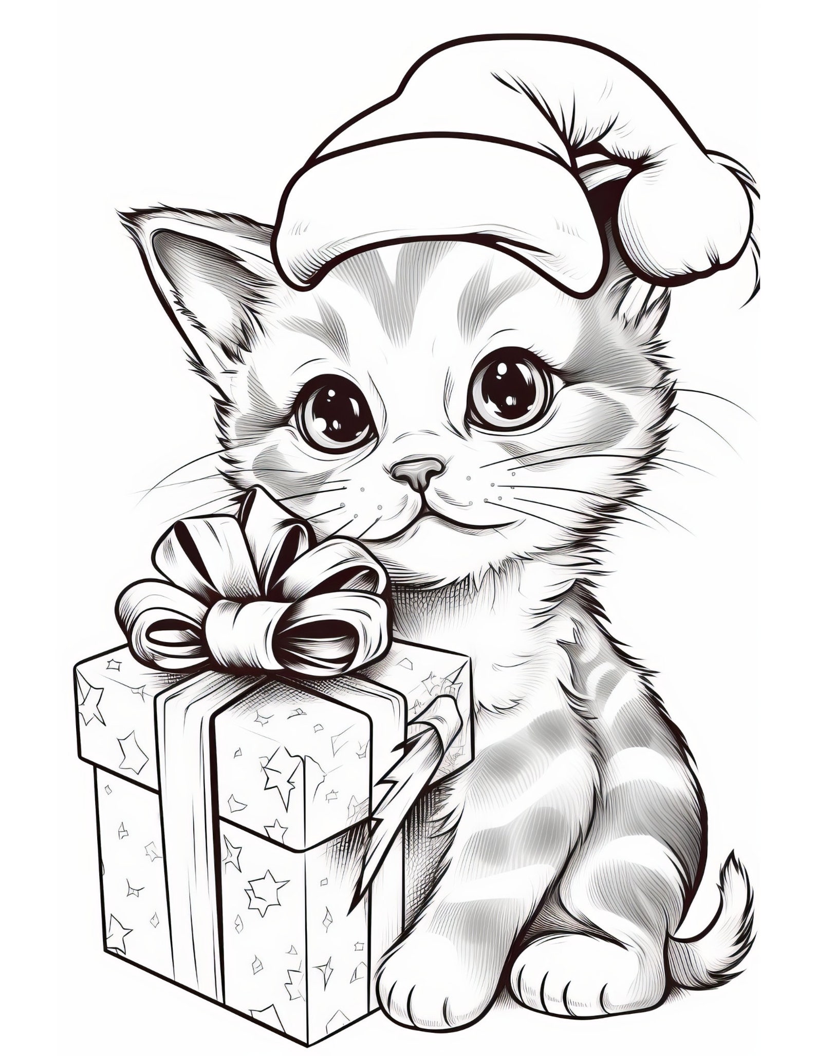 Christmas Cat Coloring Book, Printable Holiday Coloring Pages, Digital ...