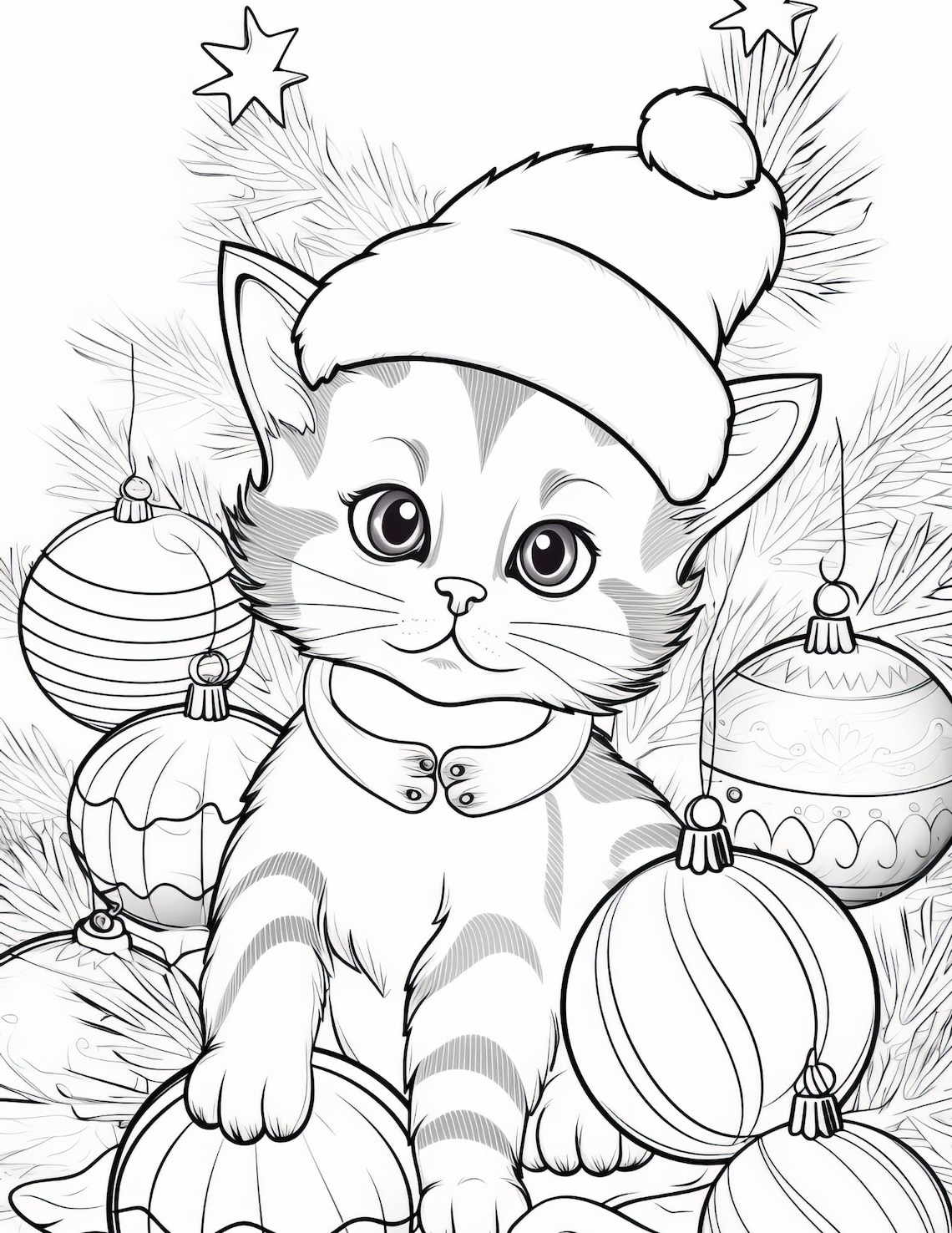Christmas Cat Coloring Book, Printable Holiday Coloring Pages, Digital ...