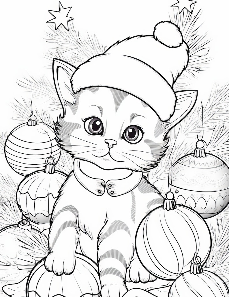 Christmas Cat Coloring Book, Printable Holiday Coloring Pages, Digital ...