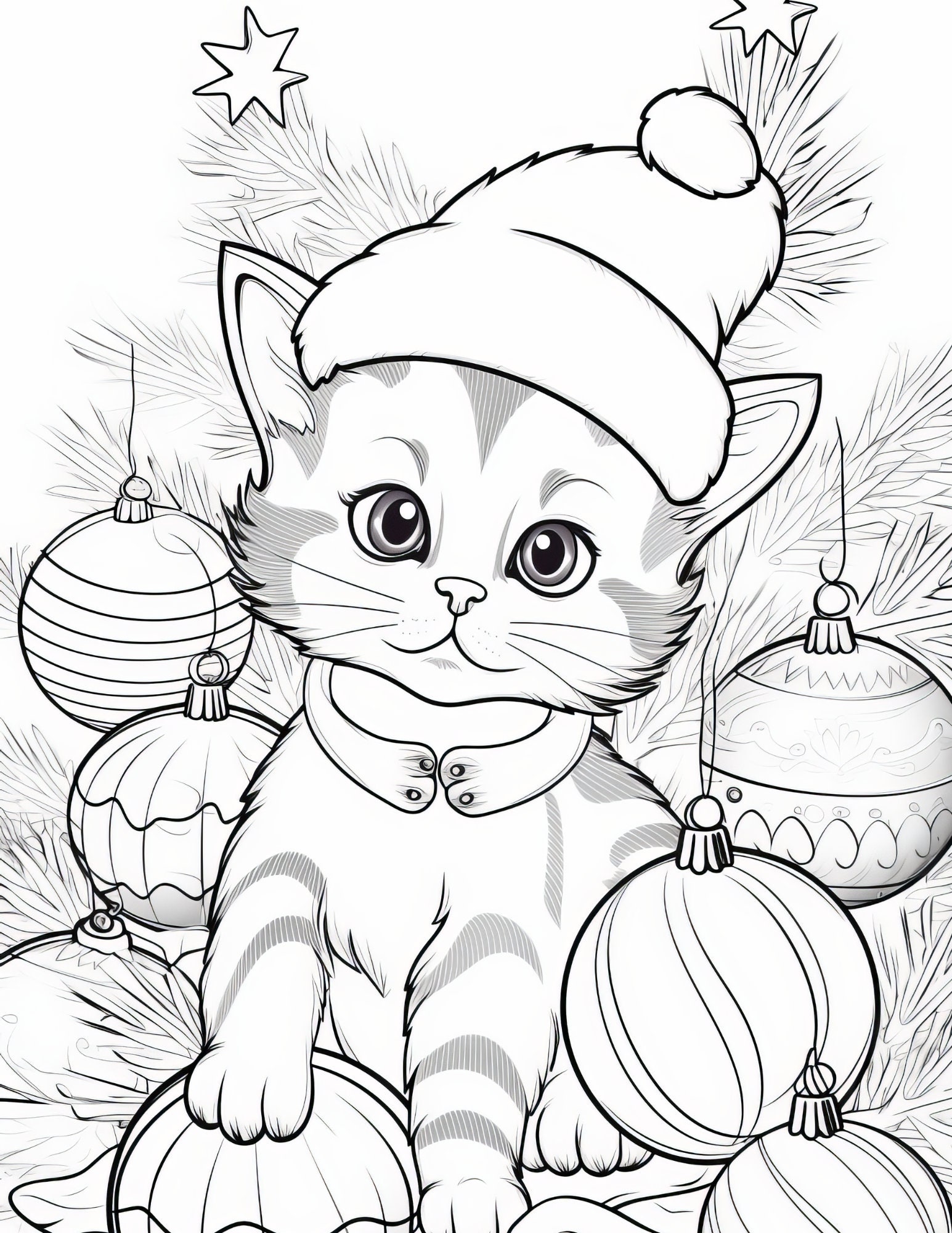 Christmas Cat Coloring Book, Printable Holiday Coloring Pages, Digital ...