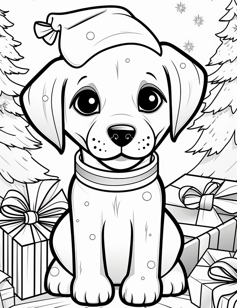 Christmas Puppy Coloring Book, Printable Holiday Coloring Pages ...
