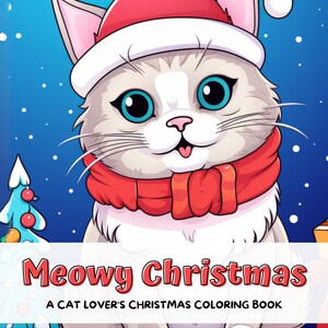 Christmas Cat Coloring Book, Printable Holiday Coloring Pages, Digital ...