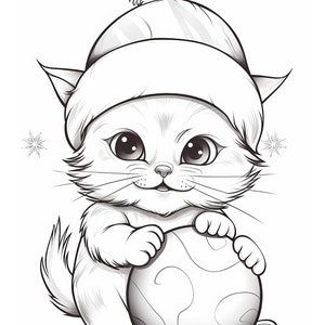Christmas Cat Coloring Book, Printable Holiday Coloring Pages, Digital ...