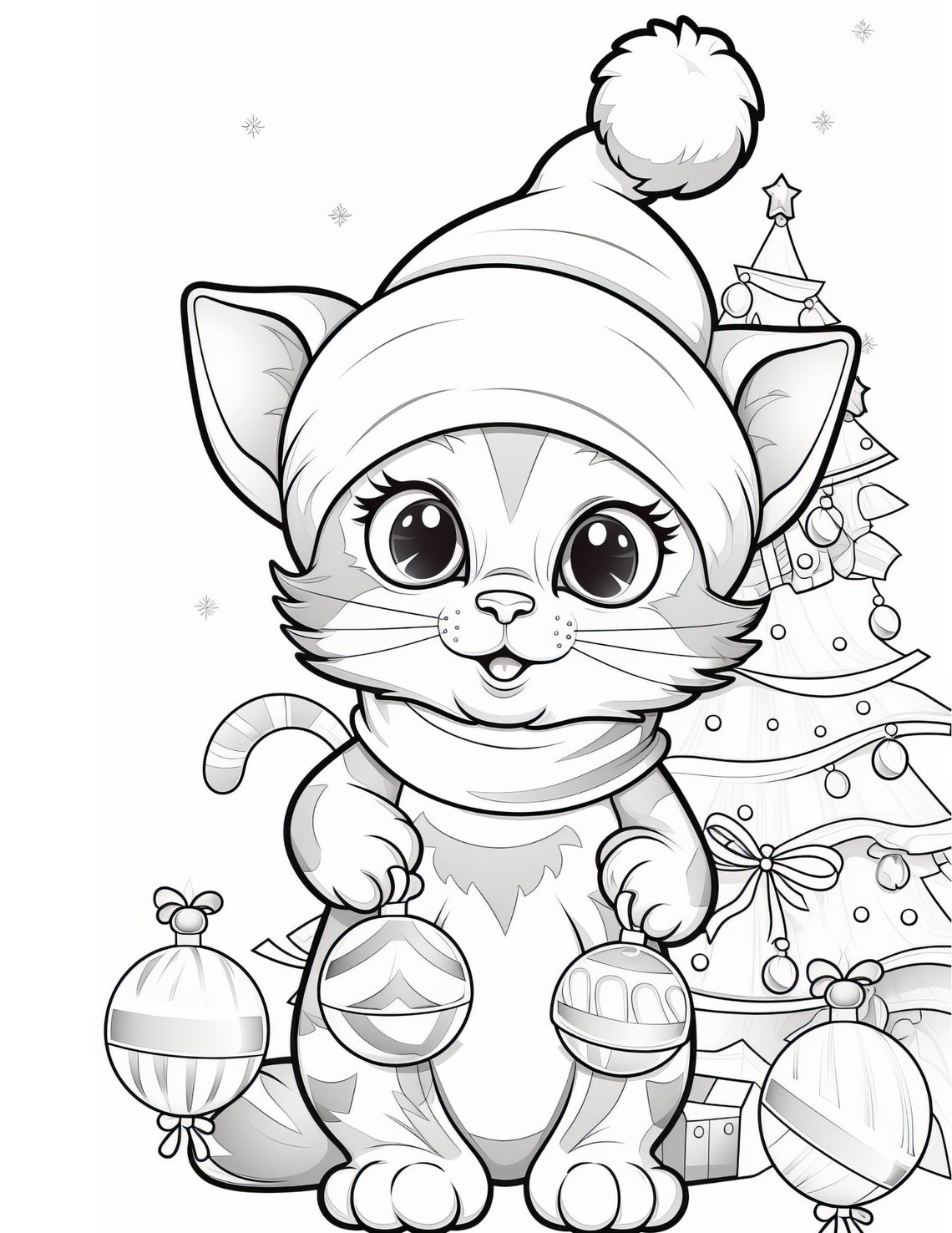 Christmas Cat Coloring Book, Printable Holiday Coloring Pages, Digital ...