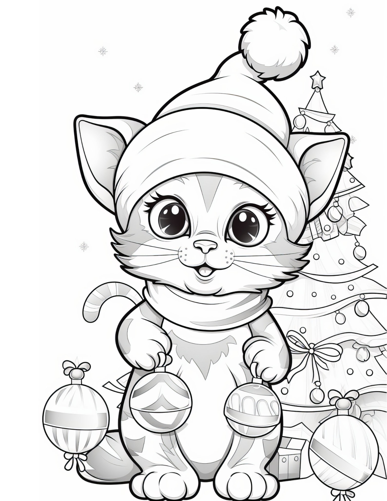 Christmas Cat Coloring Book, Printable Holiday Coloring Pages, Digital ...