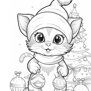 Christmas Cat Coloring Book, Printable Holiday Coloring Pages, Digital ...