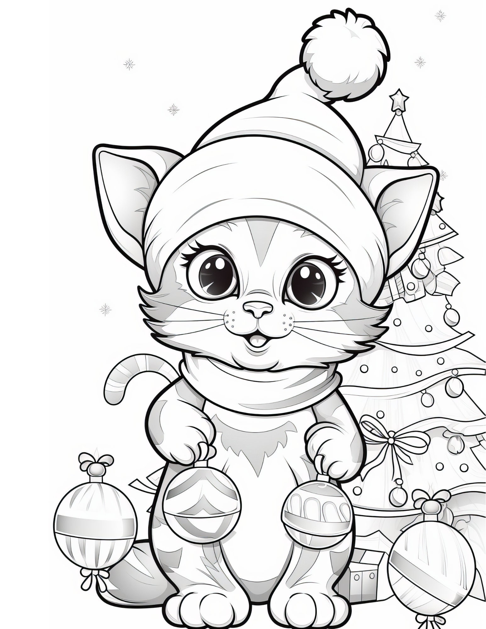 Christmas Cat Coloring Book, Printable Holiday Coloring Pages, Digital ...