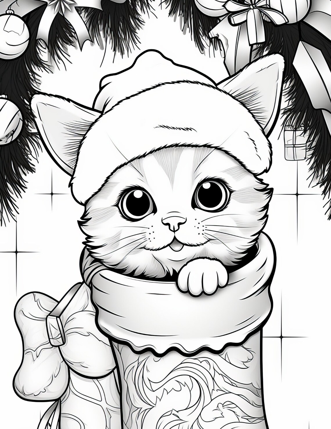 Christmas Cat Coloring Book, Printable Holiday Coloring Pages, Digital ...