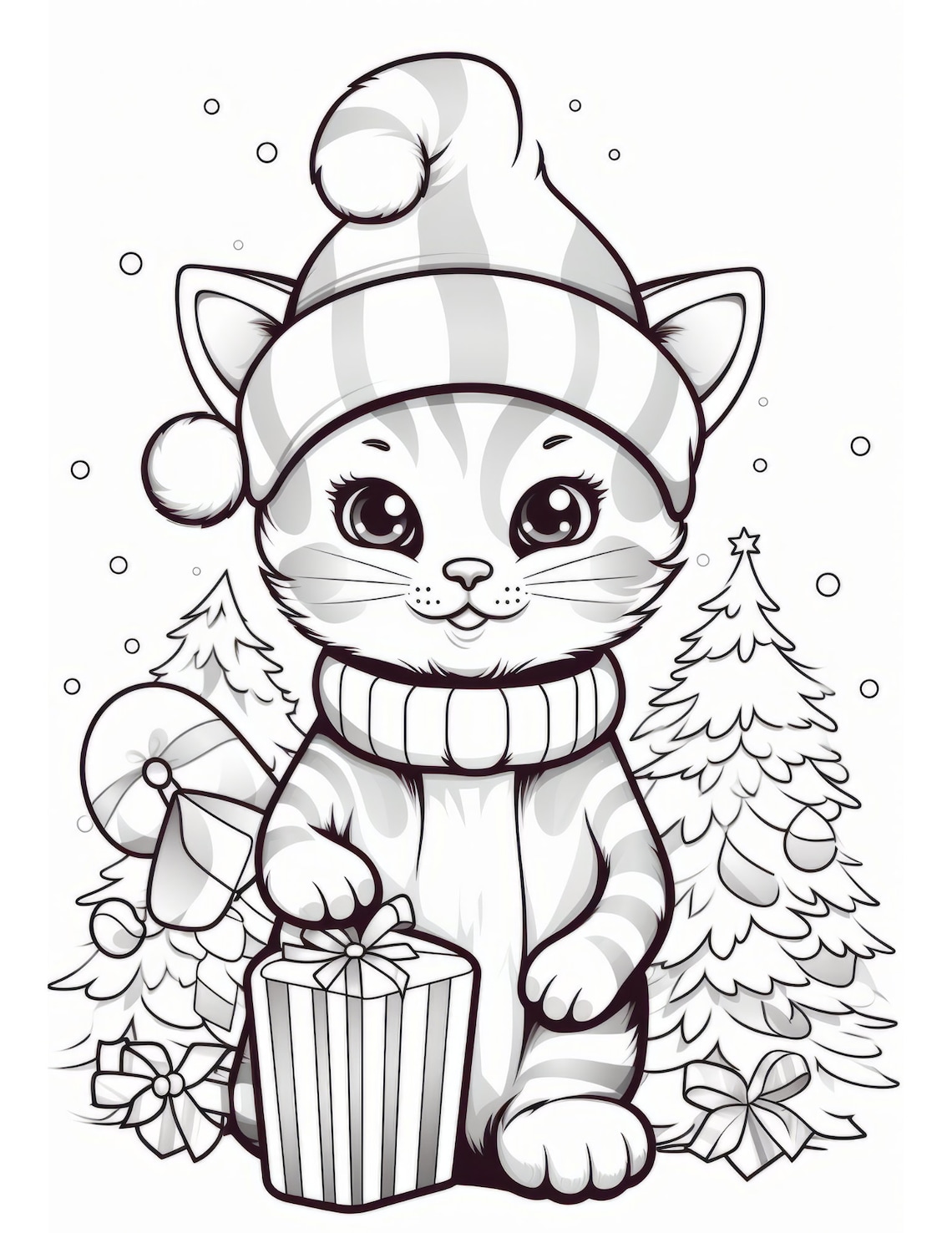 Christmas Cat Coloring Book, Printable Holiday Coloring Pages, Digital ...