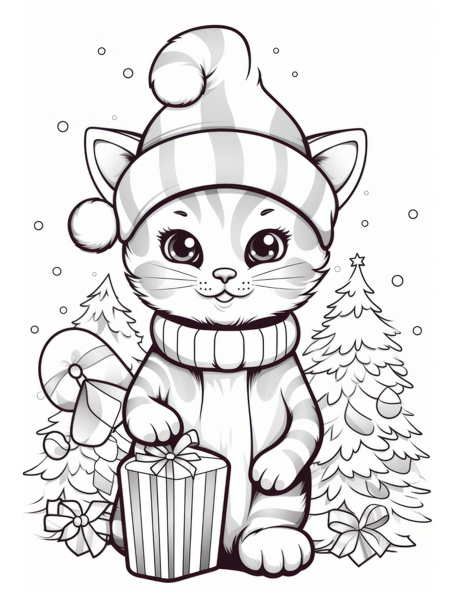 Christmas Cat Coloring Book, Printable Holiday Coloring Pages, Digital ...