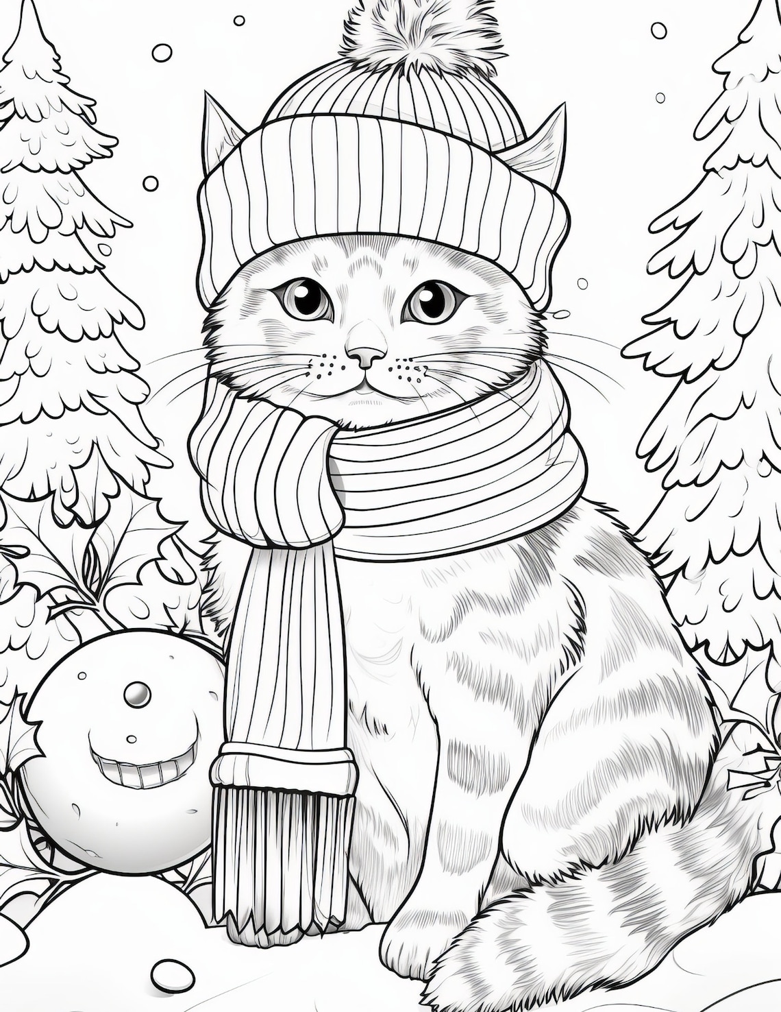 Christmas Cat Coloring Book, Printable Holiday Coloring Pages, Digital ...