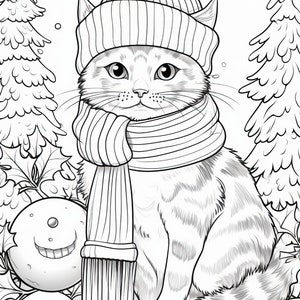 Christmas Cat Coloring Book, Printable Holiday Coloring Pages, Digital ...