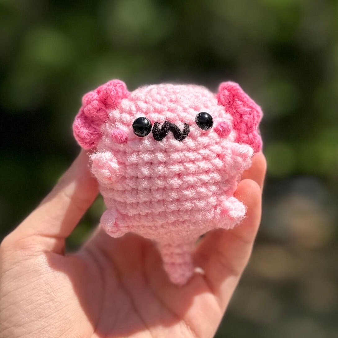 Crocheted Chubby Chunky Axolotl Plushie Handmade Fiber Art Stuffed ...