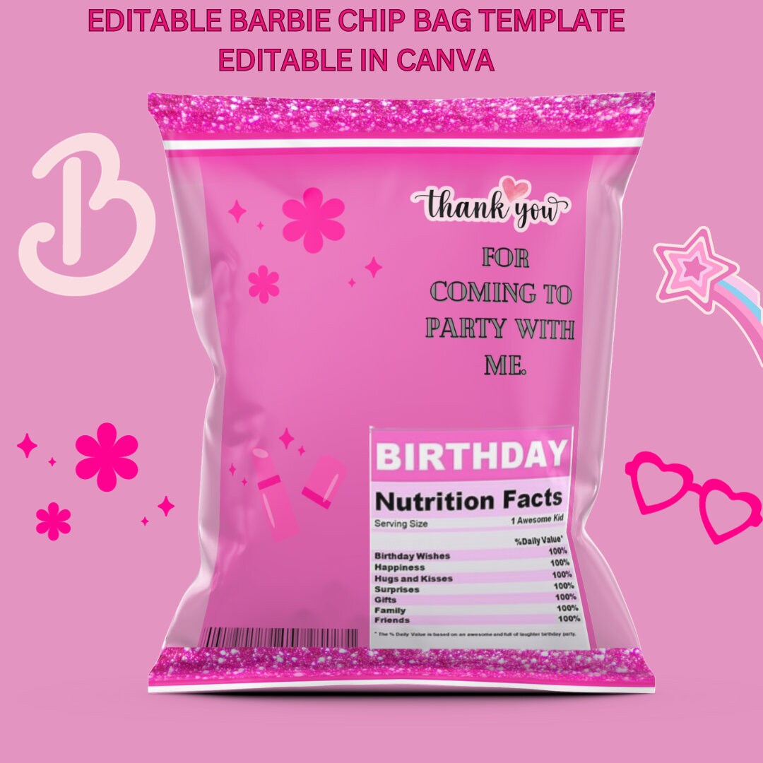 Barbie Chip Bag Template, Birthday Chip Bag, Chip Bag Template Canva ...