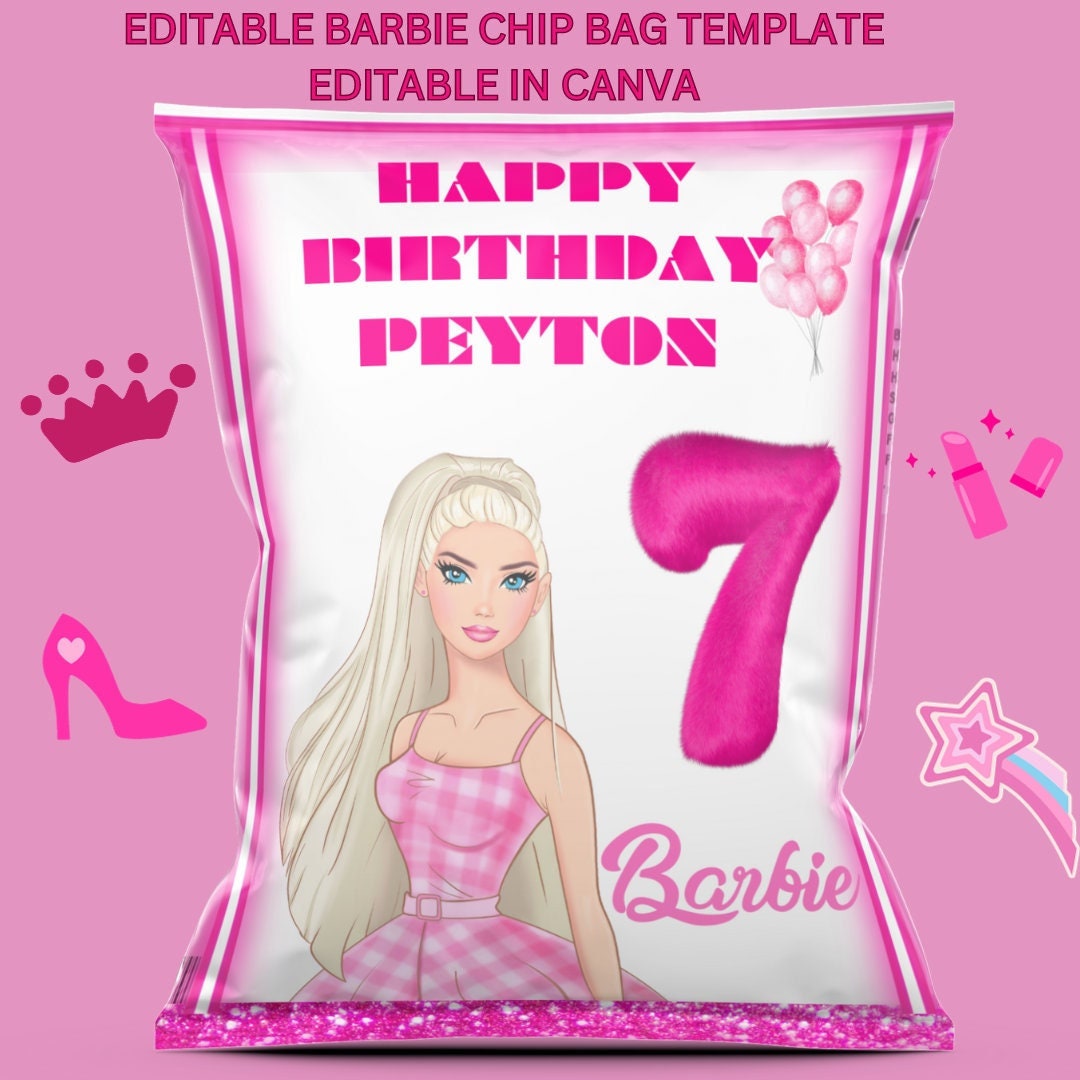 Barbie Chip Bag Template, Birthday Chip Bag, Chip Bag Template Canva ...