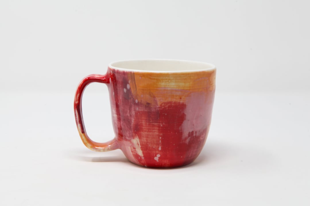 1 Hand-crafted, Ceramic Mug With Funky Red Color Washes - Etsy