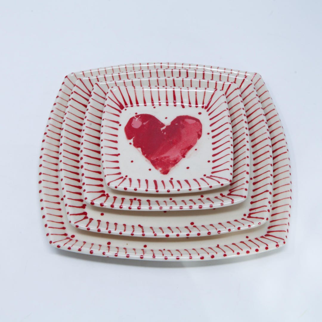 1 Hand-crafted, Set of 4, Ceramic, Heart, Serving Plate Stacker Set - Etsy