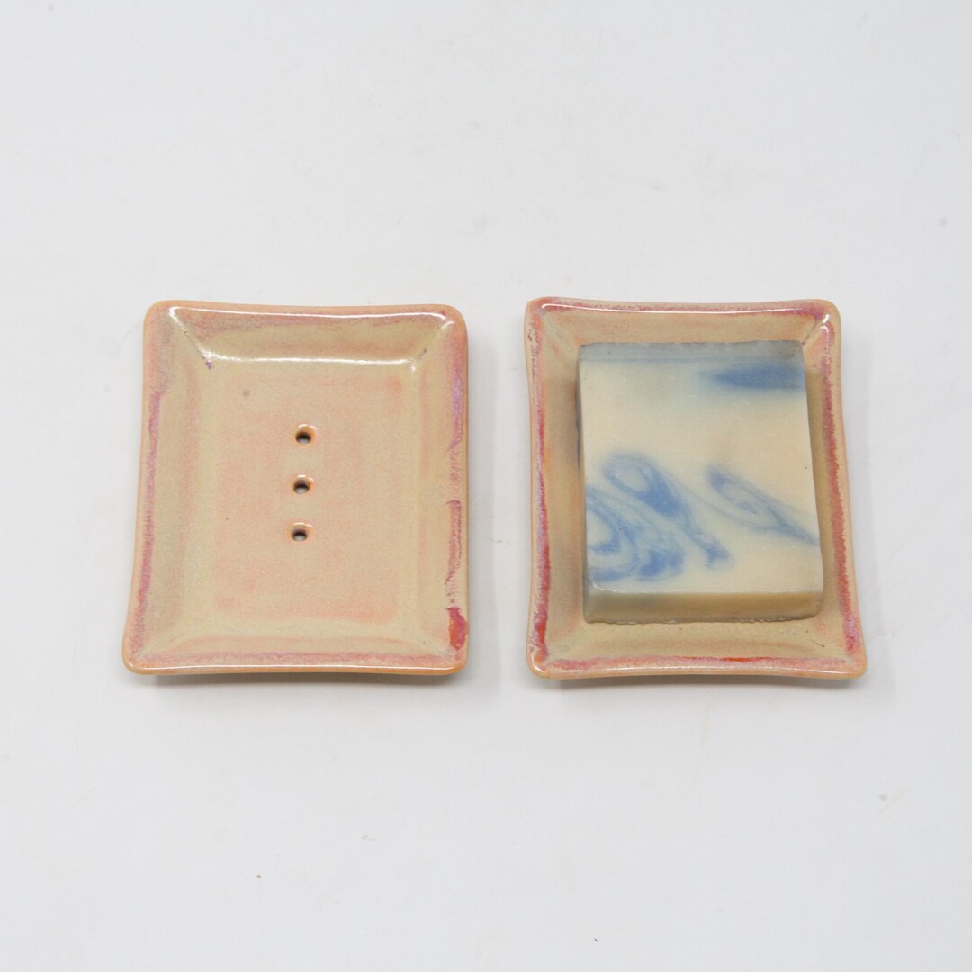Hand-crafted Ceramic Soap Dish: Mottled Orange Pink Glaze - Etsy