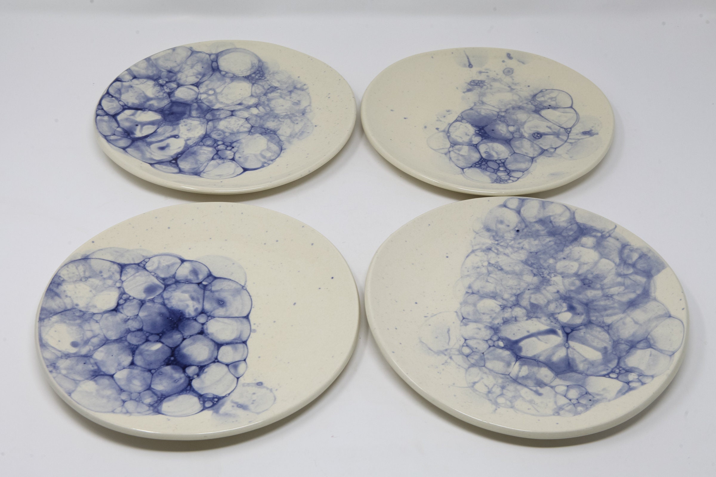 1 Hand-crafted, Blue, Bubble Glazed, Ceramic Appetizer/salad/dessert ...