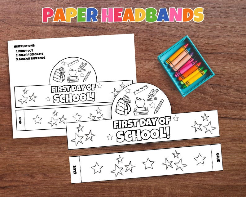 First Day of School Headband Paper Crown DIY Classroom Coloring Craft ...