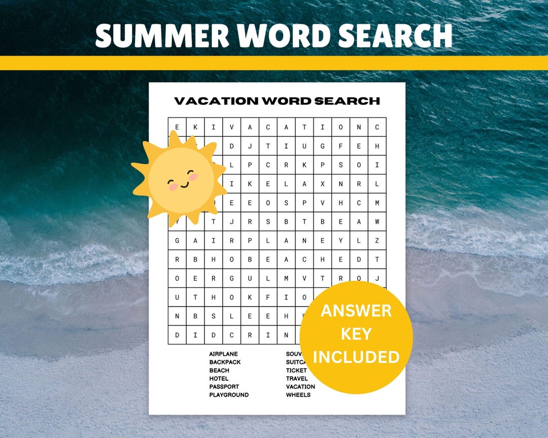 Word Search Summer Activity, Summer Word Search Puzzle for Kids, Travel ...