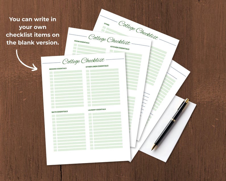 College Essentials Checklist Printable Worksheet, Dorm List, College ...