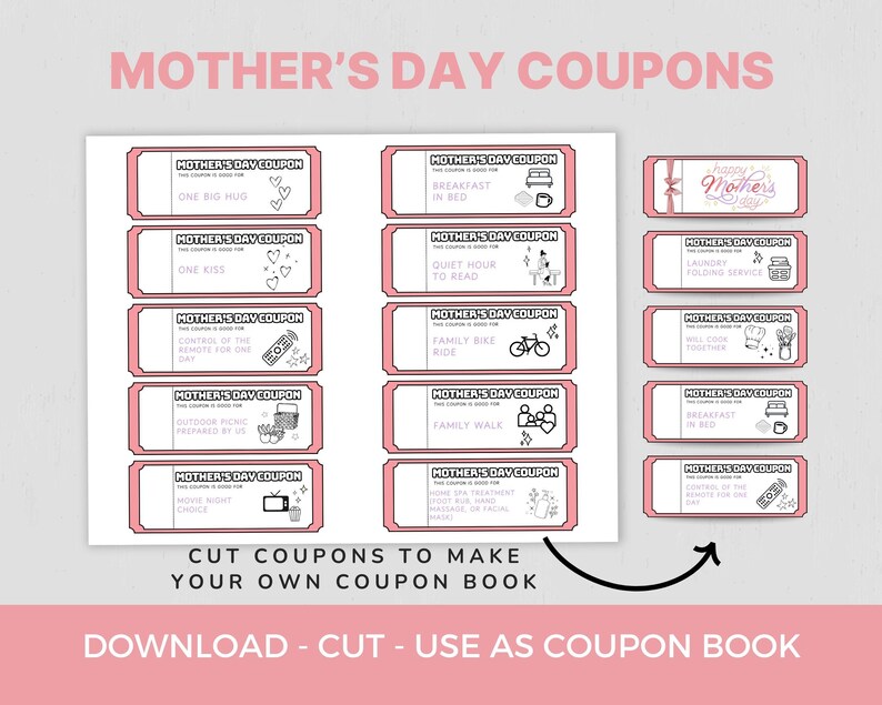 Mothers Day Coupon Book DIY Mothers Day Gift Presents Love Coupon ...