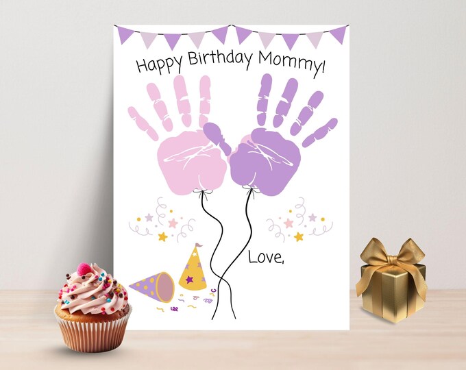 Editable Happy Birthday Handprint Balloons Art, Personalized Birthday ...