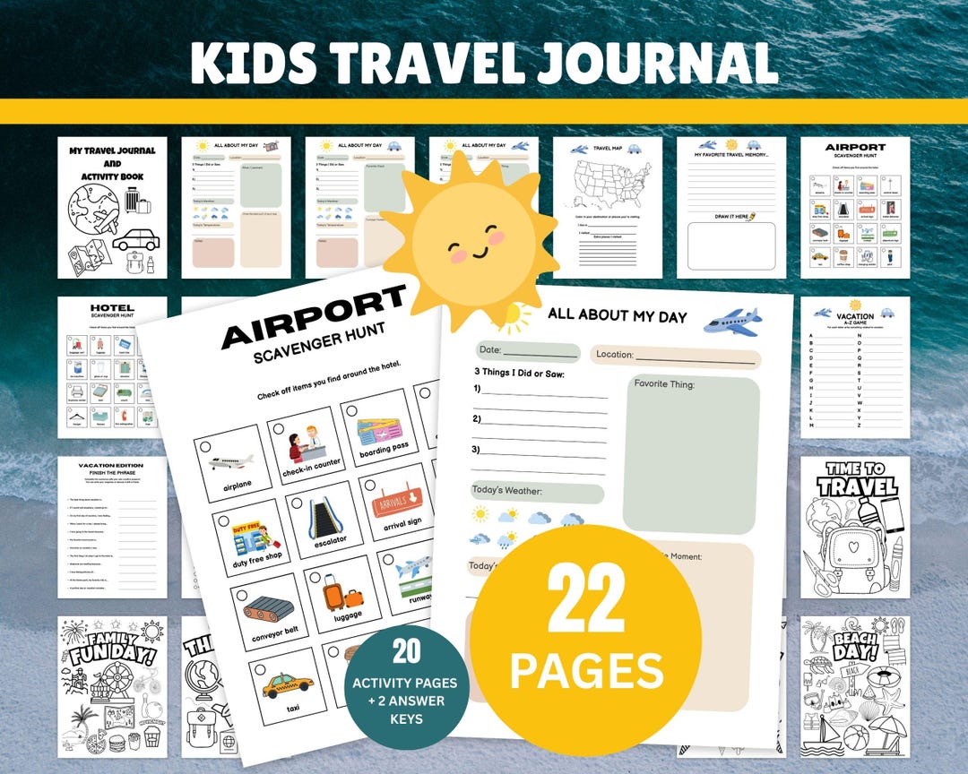 Kids Travel Journal for Kids Printable Vacation Journal Kit Travel ...