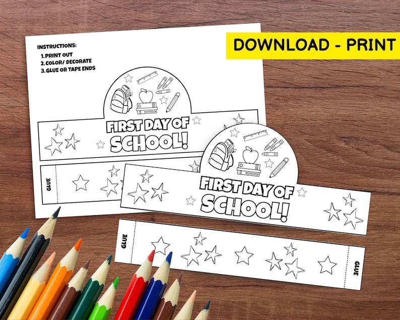 First Day of School Headband Paper Crown DIY Classroom Coloring Craft ...