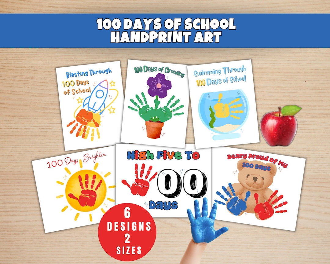 100 Days of School Handprint Art, 100 Days Handprint Craft, 100th Day ...