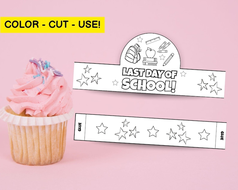 Last Day of School Headband Paper Crown DIY Classroom Coloring Craft ...