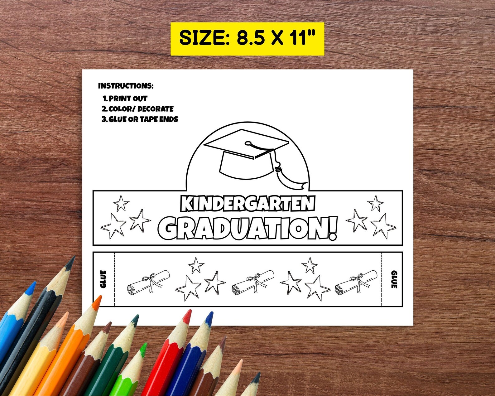 Kindergarten Graduation Paper Crown Headband Printable DIY Classroom ...