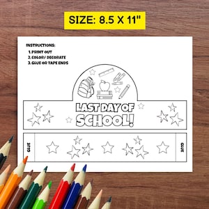 Last Day of School Headband Paper Crown DIY Classroom Coloring Craft ...