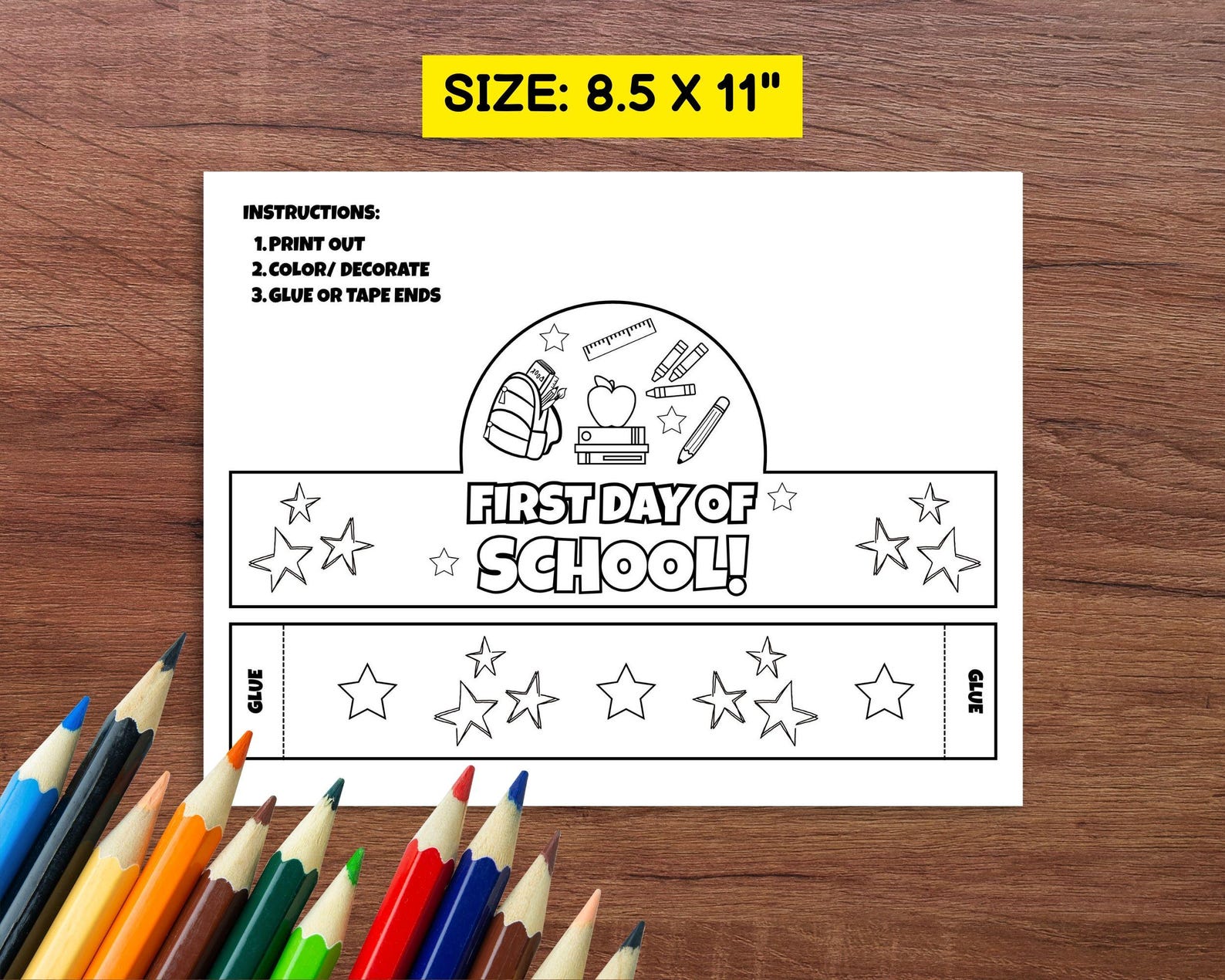 First Day of School Headband Paper Crown DIY Classroom Coloring Craft ...