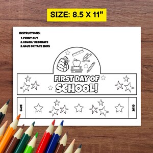 First Day of School Headband Paper Crown DIY Classroom Coloring Craft ...