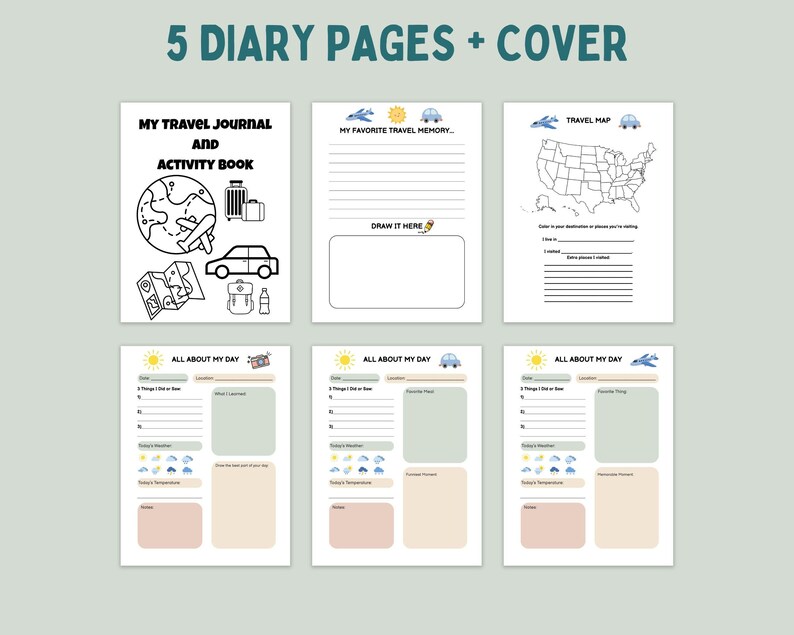 Kids Travel Journal for Kids Printable Vacation Journal Kit Travel ...