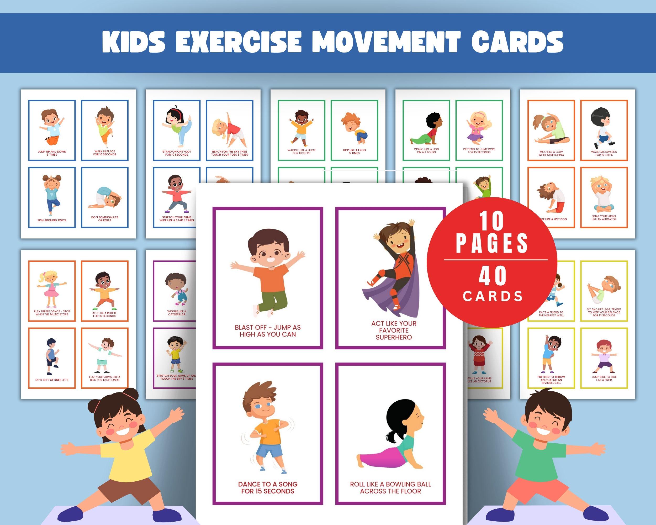 Kids Exercise Cards, Physical Education, Movement Cards, Fitness Cards ...
