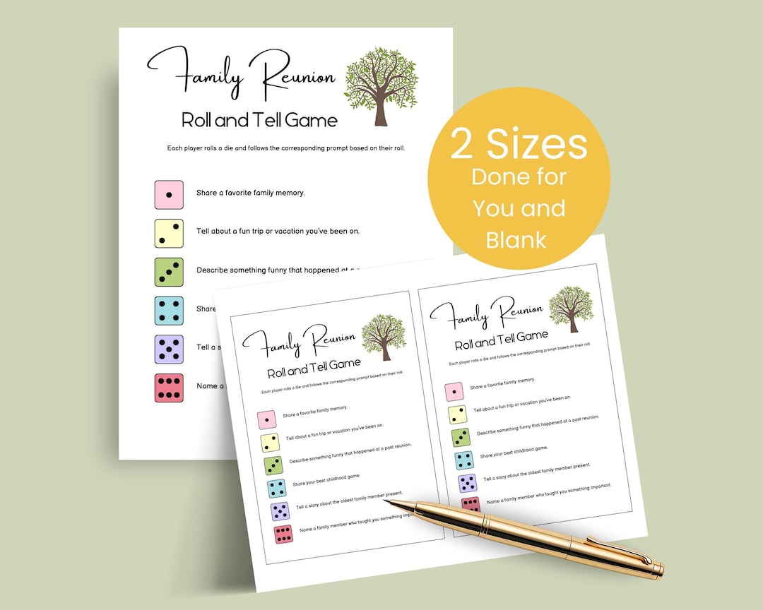 Family Reunion Games Roll and Tell Game Family Reunion Roll A Dice ...